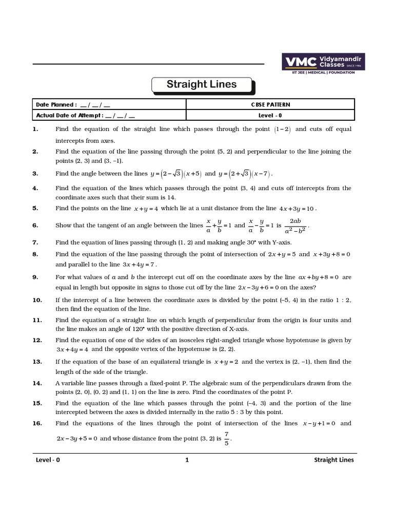 CBSE Straight Line Problems | PDF | Triangle | Geometric Shapes