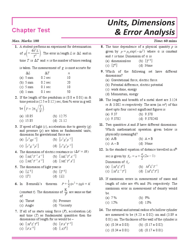Units, Dimensions - Error Analysis | Download Free PDF | Waves | Pressure