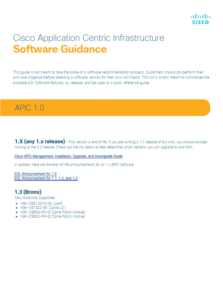 Cisco Application Centric Infrastructure Software Guidance: A ...