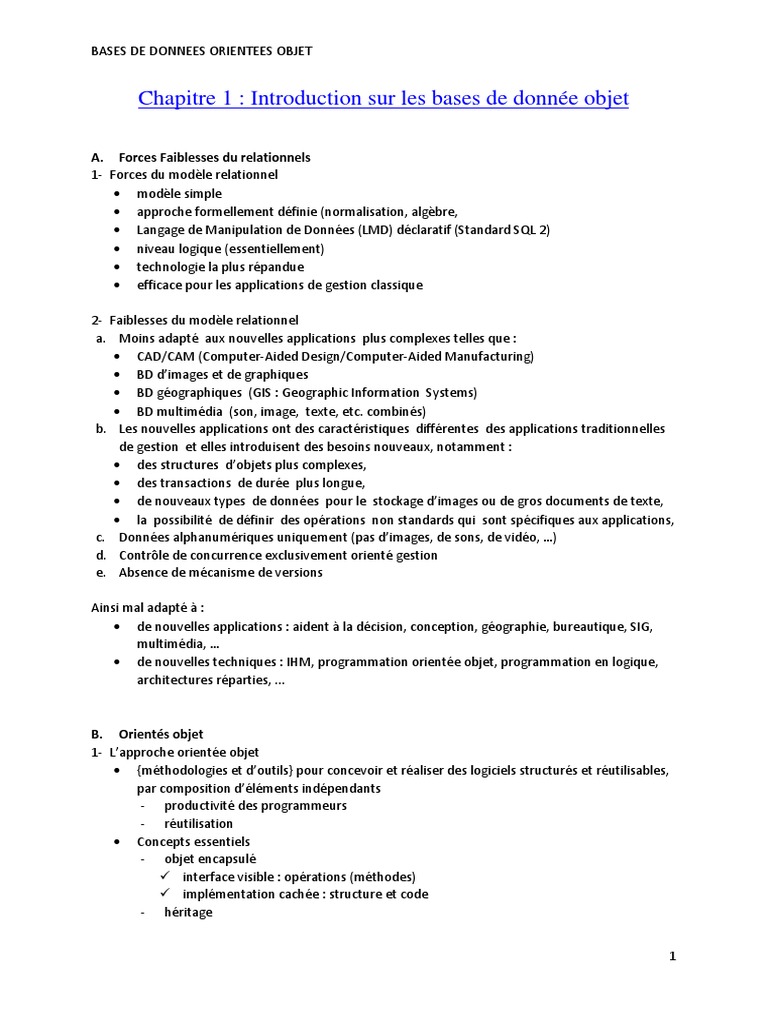 Chapitre 1 Les Bases De Données Orientées Objet Pdf Bases De Données Programmation