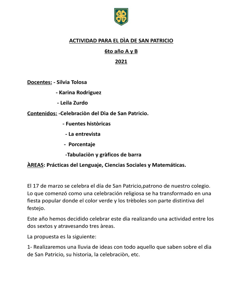 Actividad para El Dìa de San Patricio | PDF | Republica de Irlanda ...