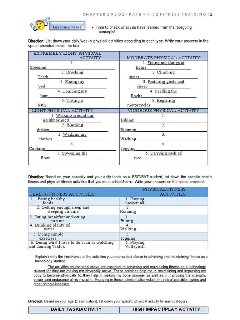 Chapter 1 PE 02 - Daily Physical Activities and Exercises for Students ...