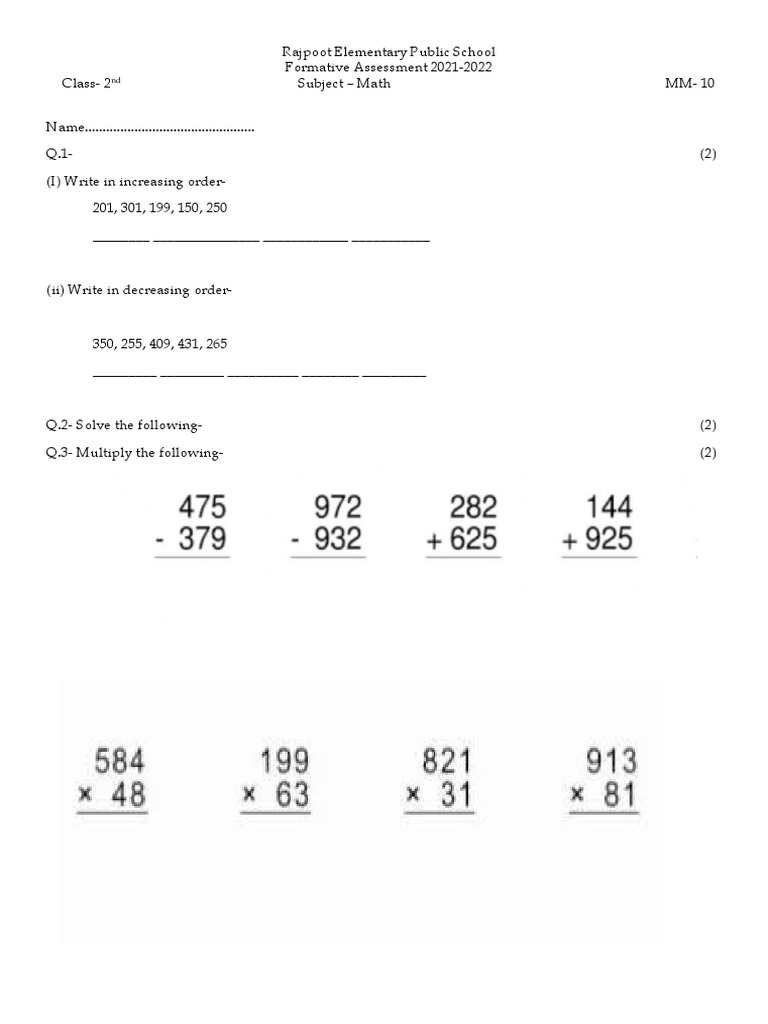 Class 2nd Math Fa2 2022 | PDF