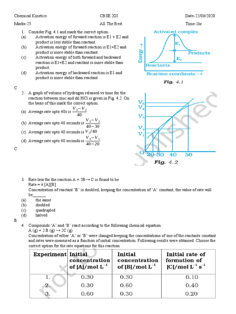 Chemical Kinetics Test | PDF | Reaction Rate | Activation Energy