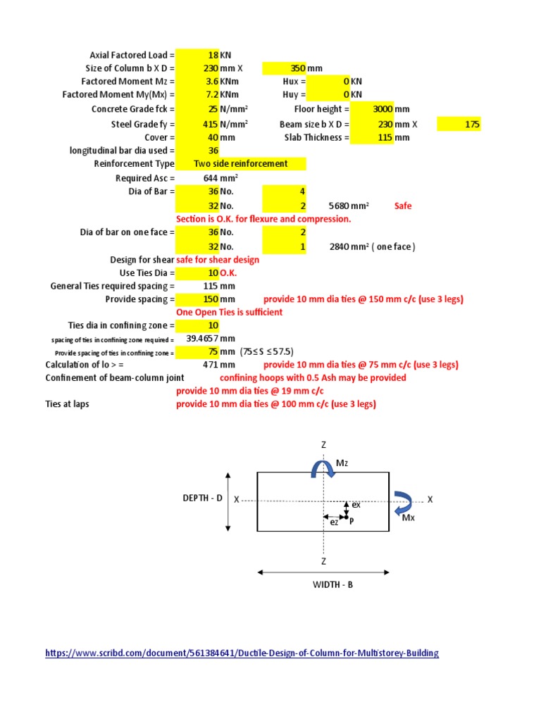 Ductile Design of Column For Multistorey Building. | PDF | Bending ...