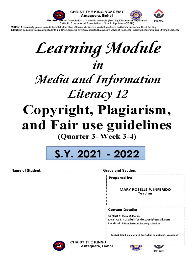 Learning Module MIL 12 | PDF | Copyright | Plagiarism