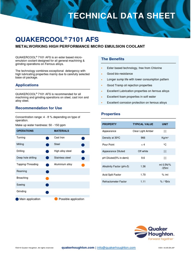 Quakercool 7101 Afs Quakerhoughton Chemicals | PDF | Steel | Chemical ...