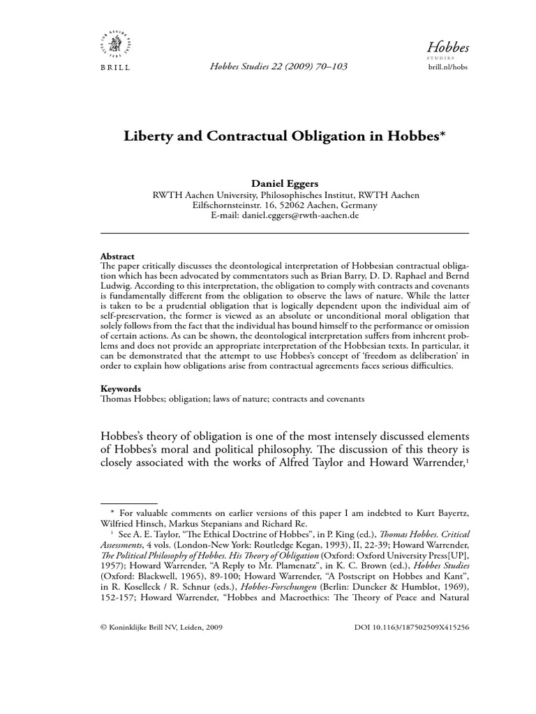 Liberty and Contractual Obligation in Hobbes | PDF | Natural Law ...