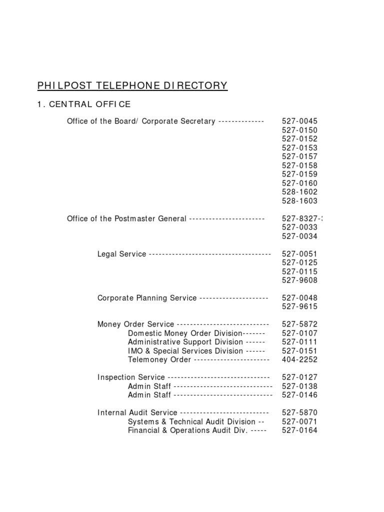 Philippine Post Office Contact List | PDF | Mail | United States Postal ...