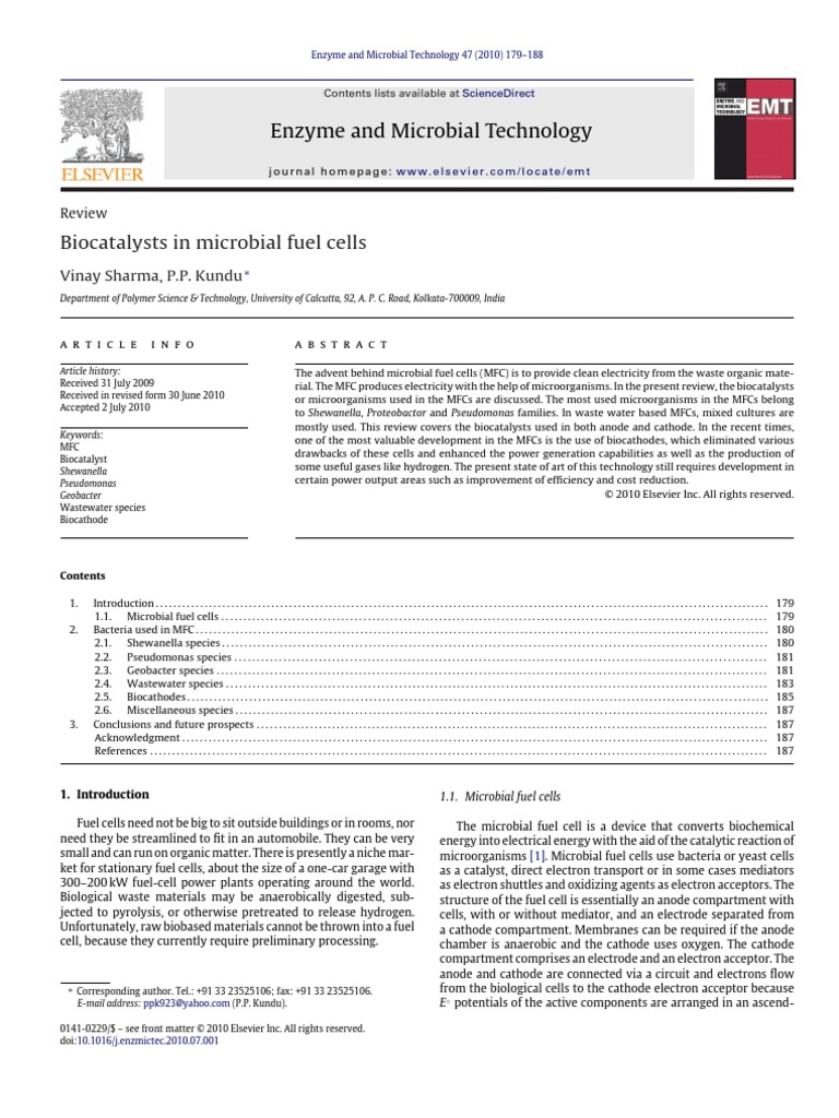 Review Paper-V - Biocatalysts in Microbial Fuel Cells | PDF | Fuel Cell ...