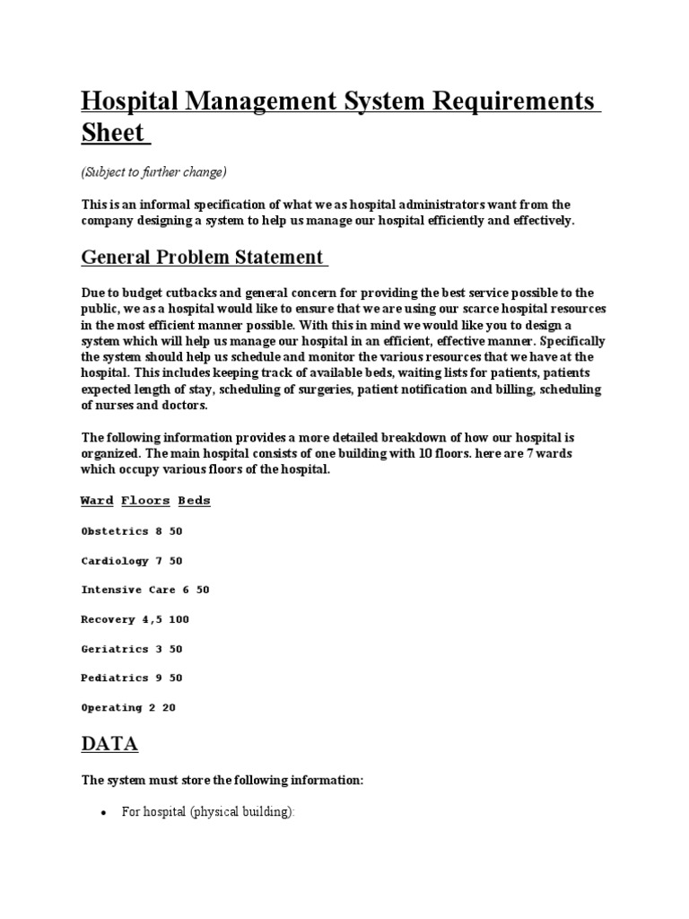 Hospital Management System Specs | PDF | Hospital | Medical Imaging