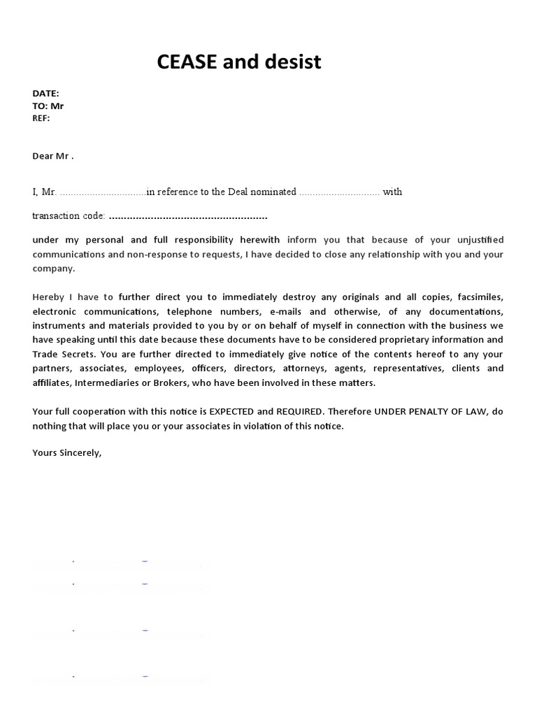 CEASE and Desist: Date: TO: MR | PDF | Law | Computers