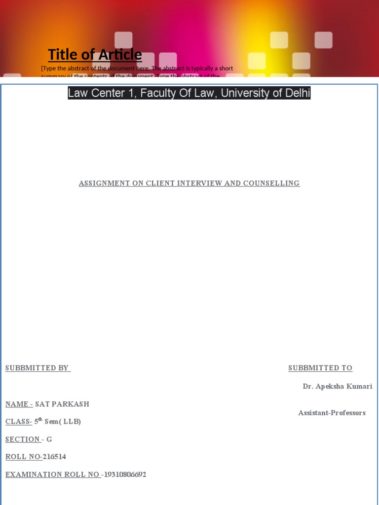 Assignment On Client Interview and Counselling | PDF | Lawyer | Empathy