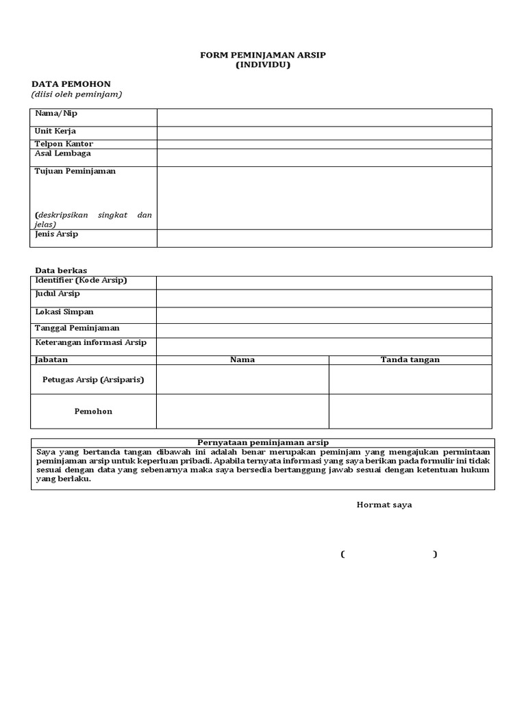 Form Peminjaman Arsip | PDF