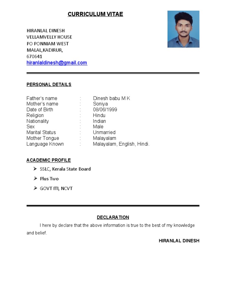 Hiranlal Dinesh Curriculum Vitae | PDF | Social Science | Self-Improvement