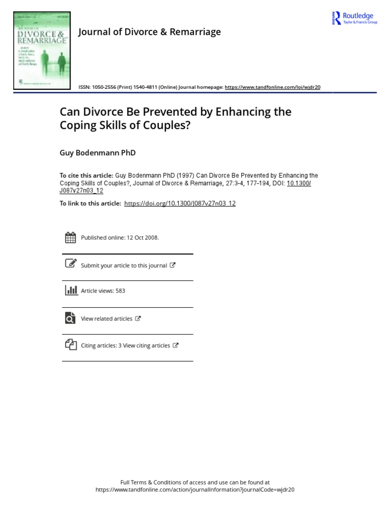 Can Divorce Be Prevented by Enhancing The Coping Skills of Couples ...
