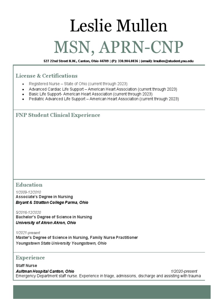 Mullen Resume | PDF | Nursing | Emergency Department