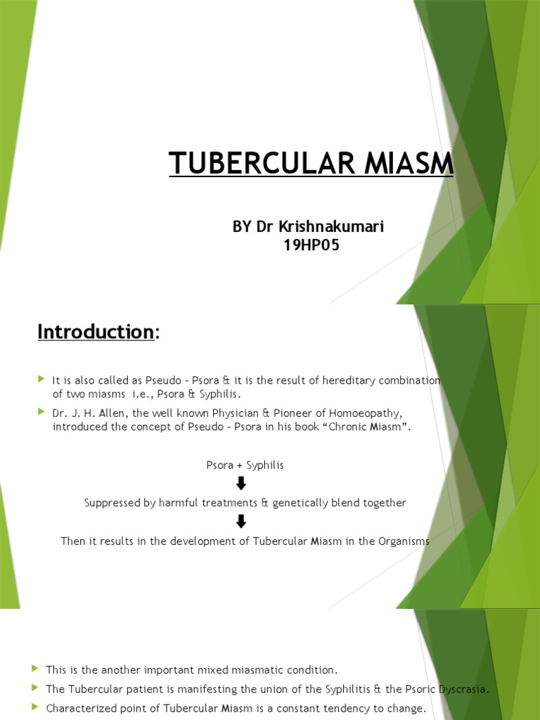 Tubercular Miasm: BY DR Krishnakumari 19HP05 | PDF | Homeopathy ...