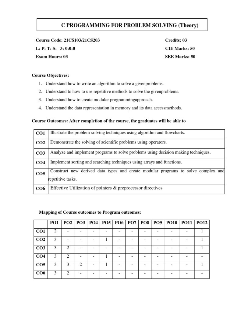 C Programming Theory Syllabus - 2021-22 | PDF | Subroutine | Pointer ...