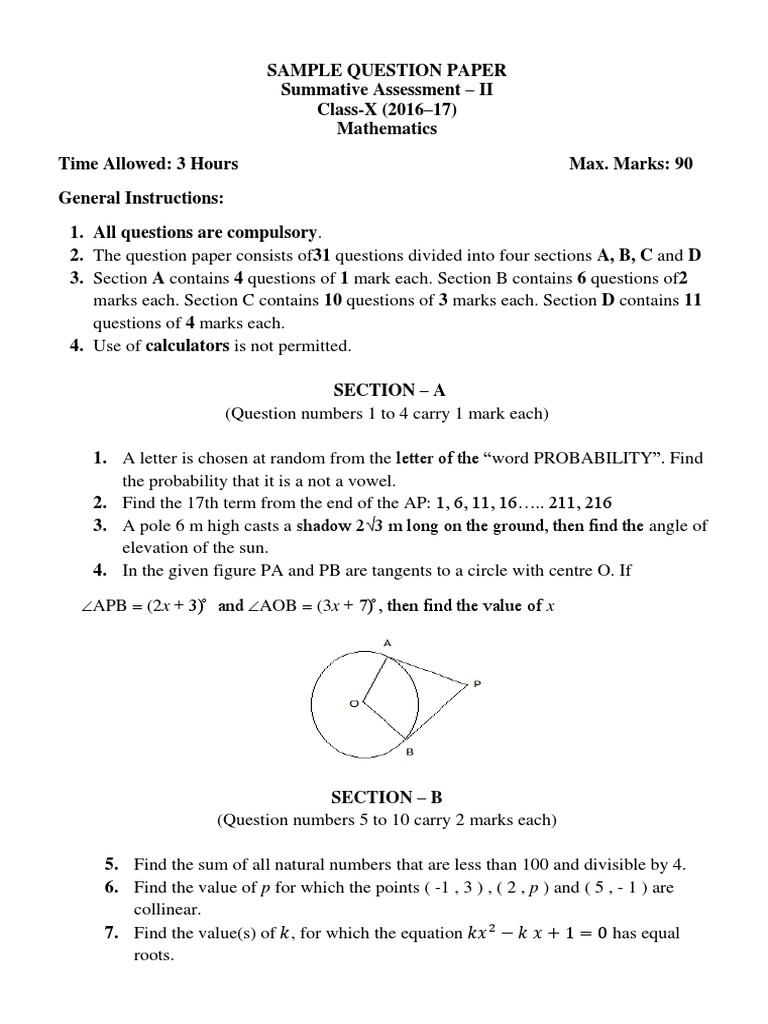 CBSE Class 10 Maths 2017 | PDF | Circle | Mathematical Objects