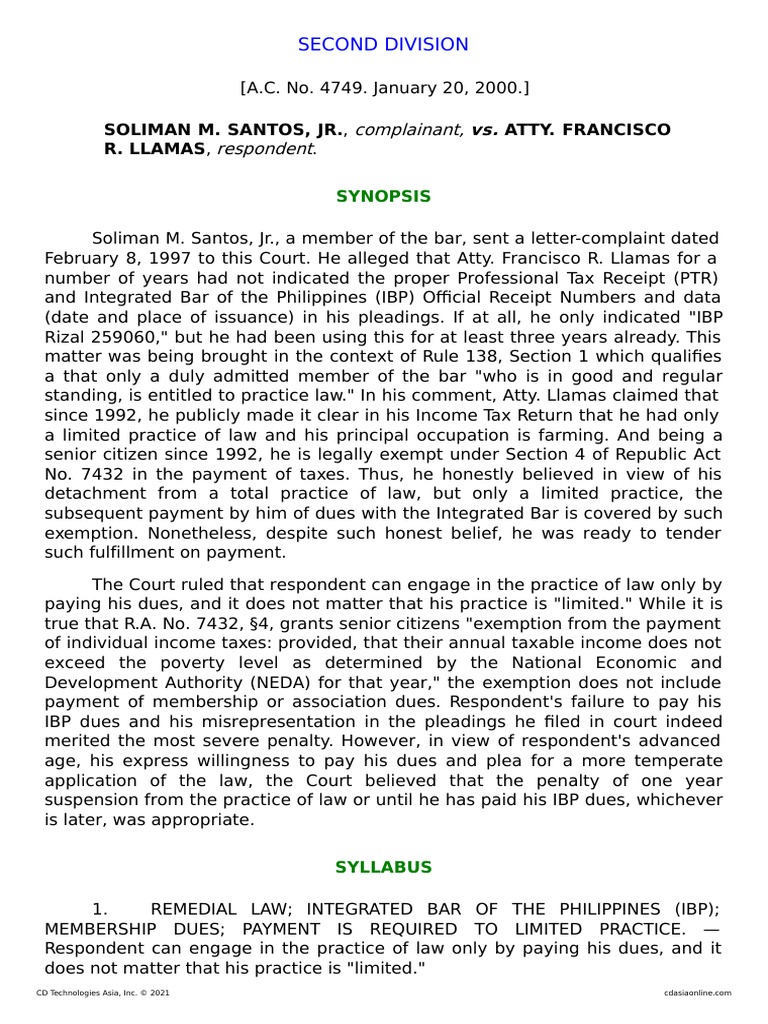 Complainant, Respondent: Soliman M. Santos, JR., Atty. Francisco R ...