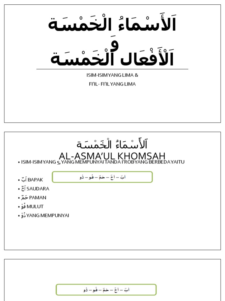 Asmaul Khomsah Dan Af'alul Khomsah | PDF
