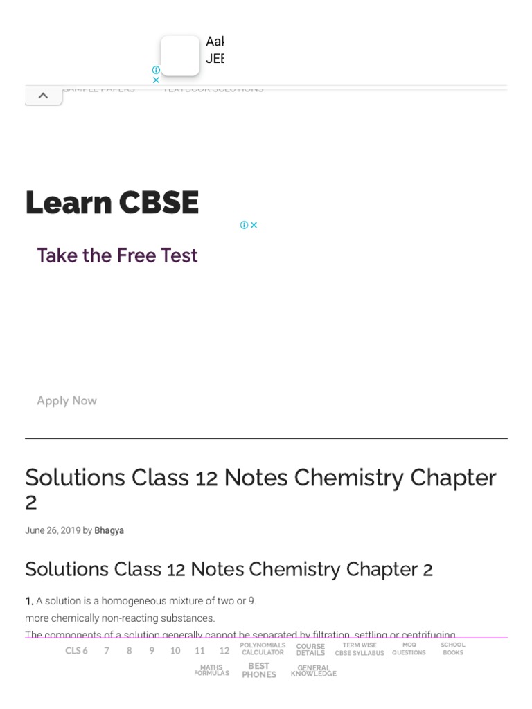 Solutions Class 12 Notes Chemistry Chapter 2 - Learn CBSE | PDF ...