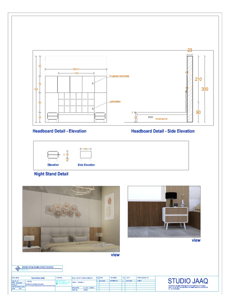Studio Jaaq: Headboard Detail - Elevation Headboard Detail - Side ...