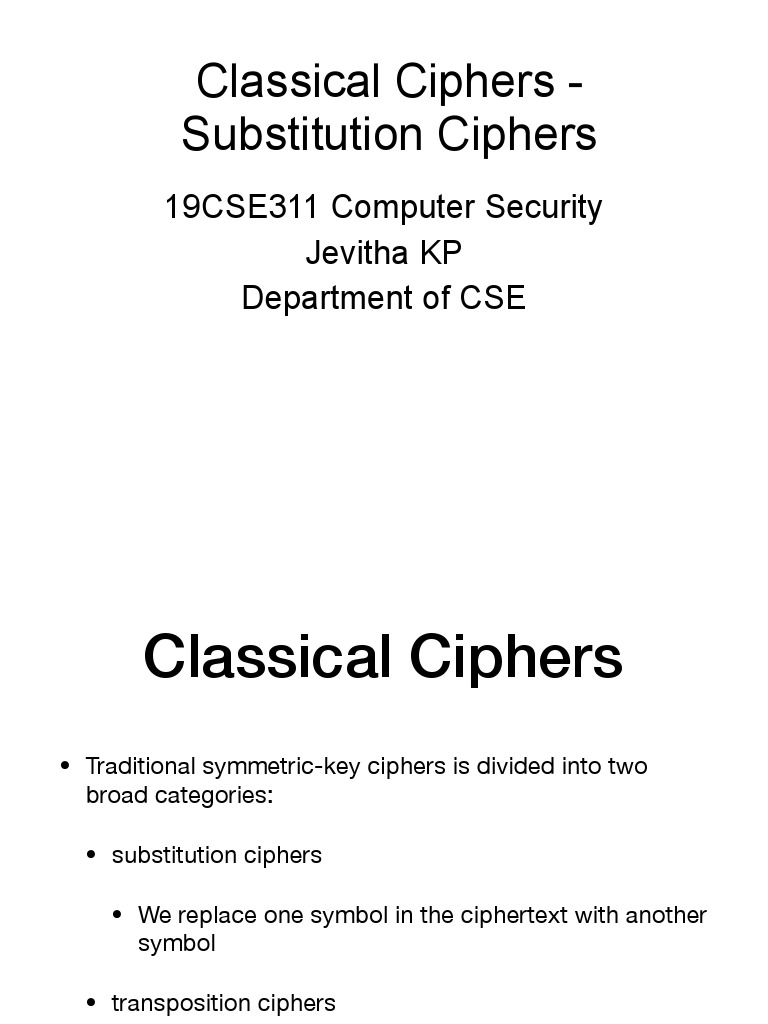 Lec12 13 ClassicalCiphers-Substitution | PDF | Cipher | Cryptography