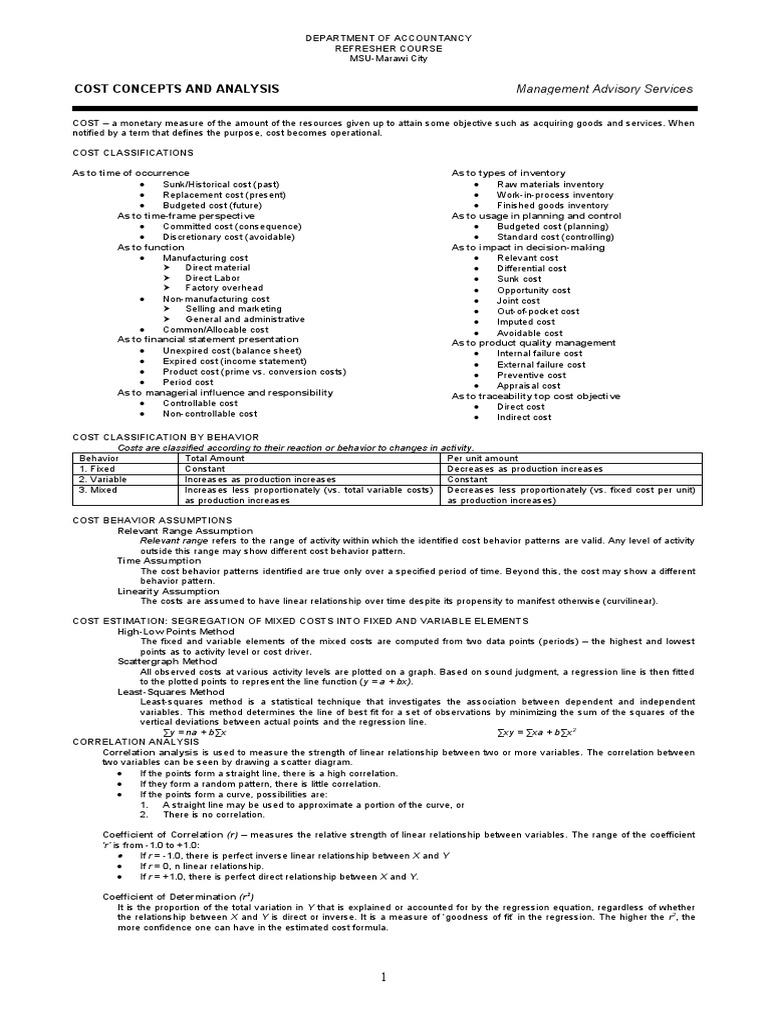 Cost Concepts and Analysis: Management Advisory Services | PDF | Regression Analysis | Least Squares