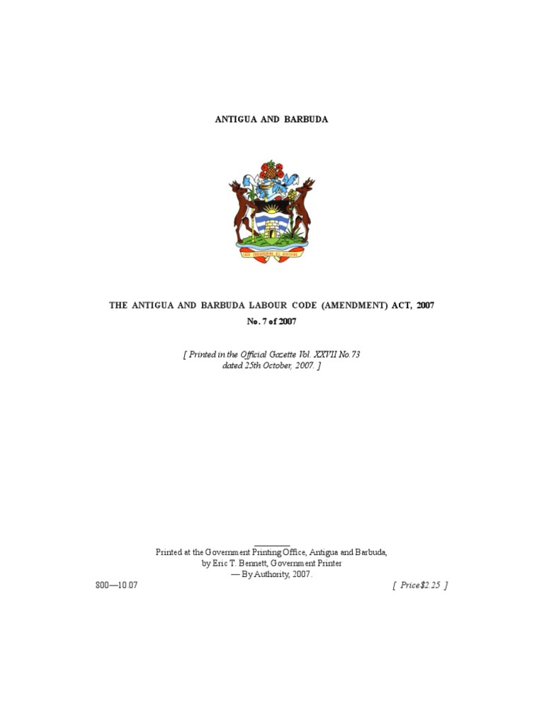 Antigua and Barbuda Labour Code Amendments | PDF | Labor | Legal Documents