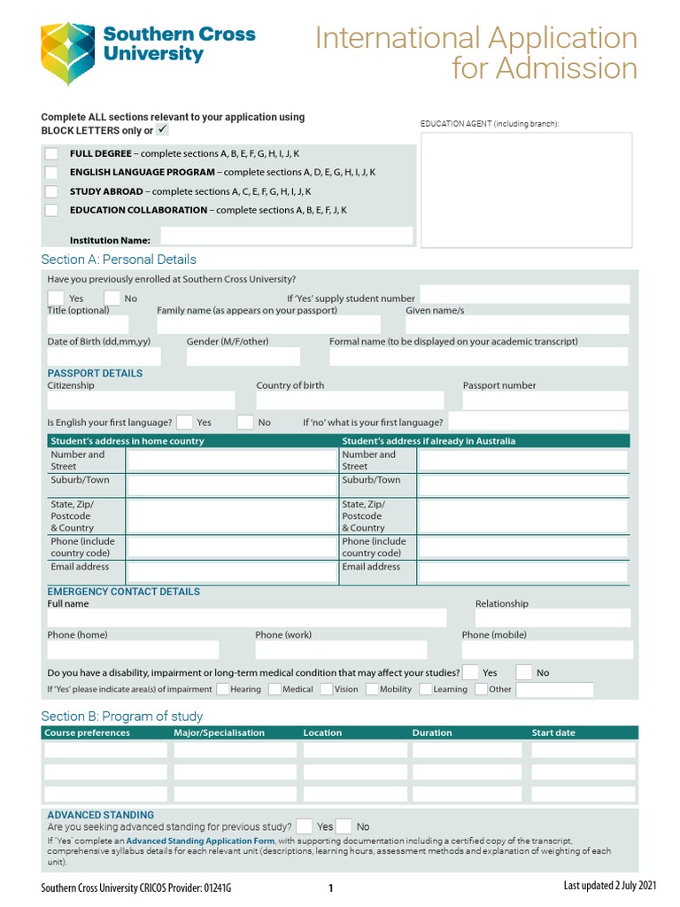 Southern Cross University Application Form | PDF | Travel Visa