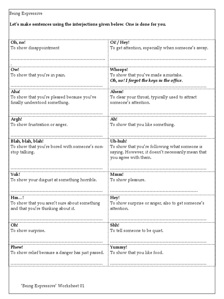 Interjections for Expressive Communication | PDF | Home & Garden