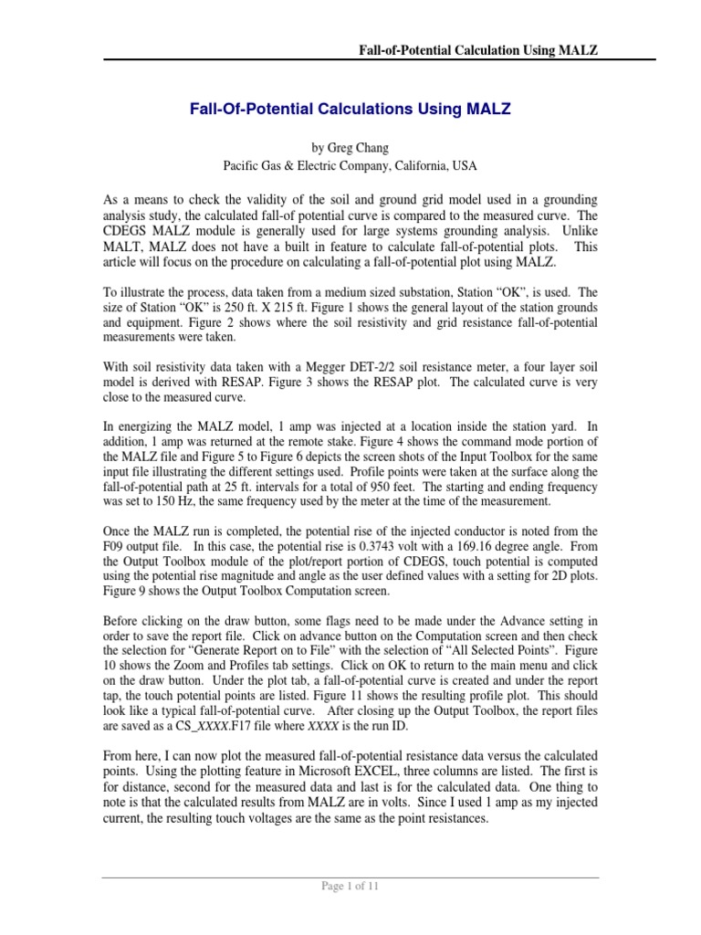 MALZ Fall-of-Potential Calculation Guide | PDF | Electrical Resistivity ...