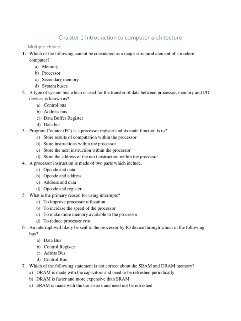 Chapter 1 Introduction To Computer Architecture: Multiple-Choice | PDF | Process (Computing ...