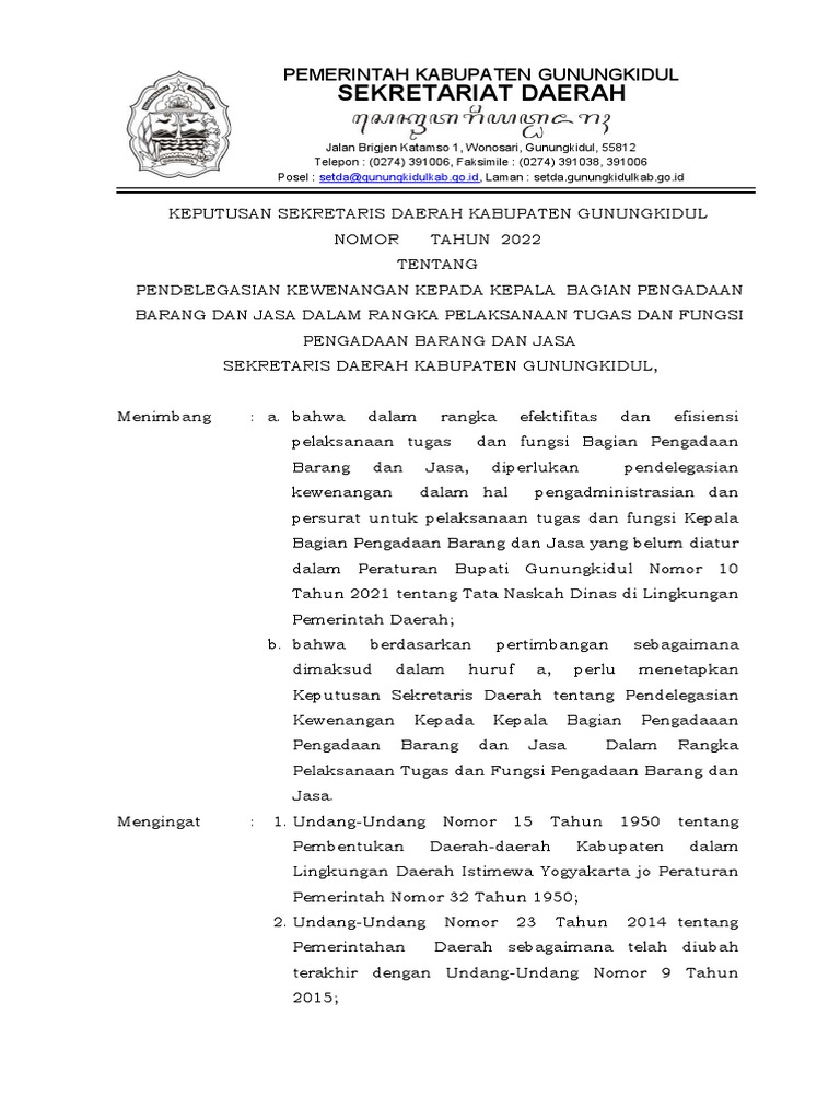 SK Sekda Pendelegasian 2022 Rev 12 01 2022 | PDF