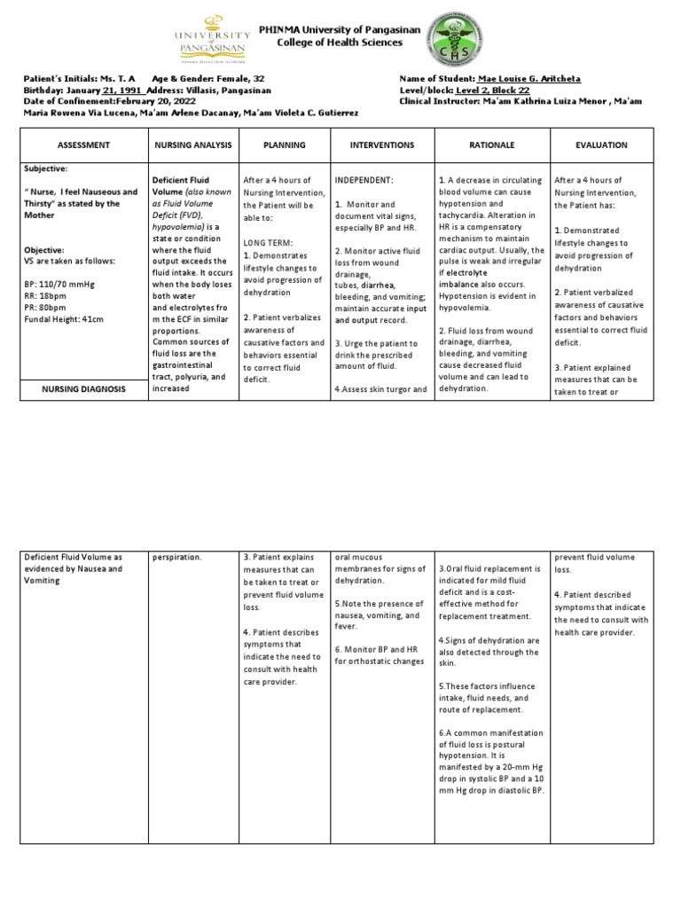 As Fluid Volume Deficit (FVD), Hypovolemia) Is A | PDF | Dehydration ...