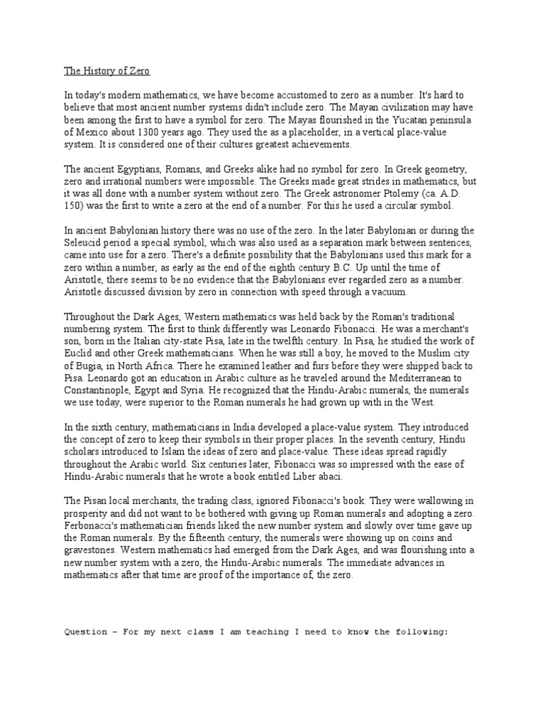 The History of Zero | PDF | Numbers | Teaching Mathematics