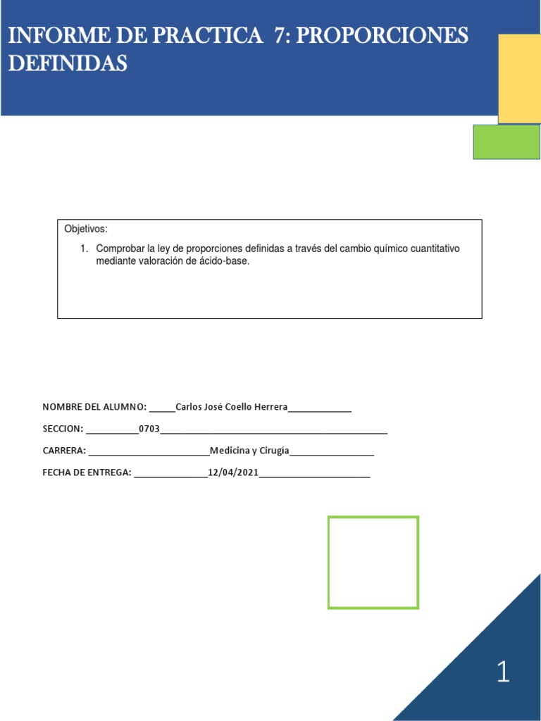 Practica 7 Proporciones Definidas Practica 8 Soluciones | PDF | Ácido | Química Física