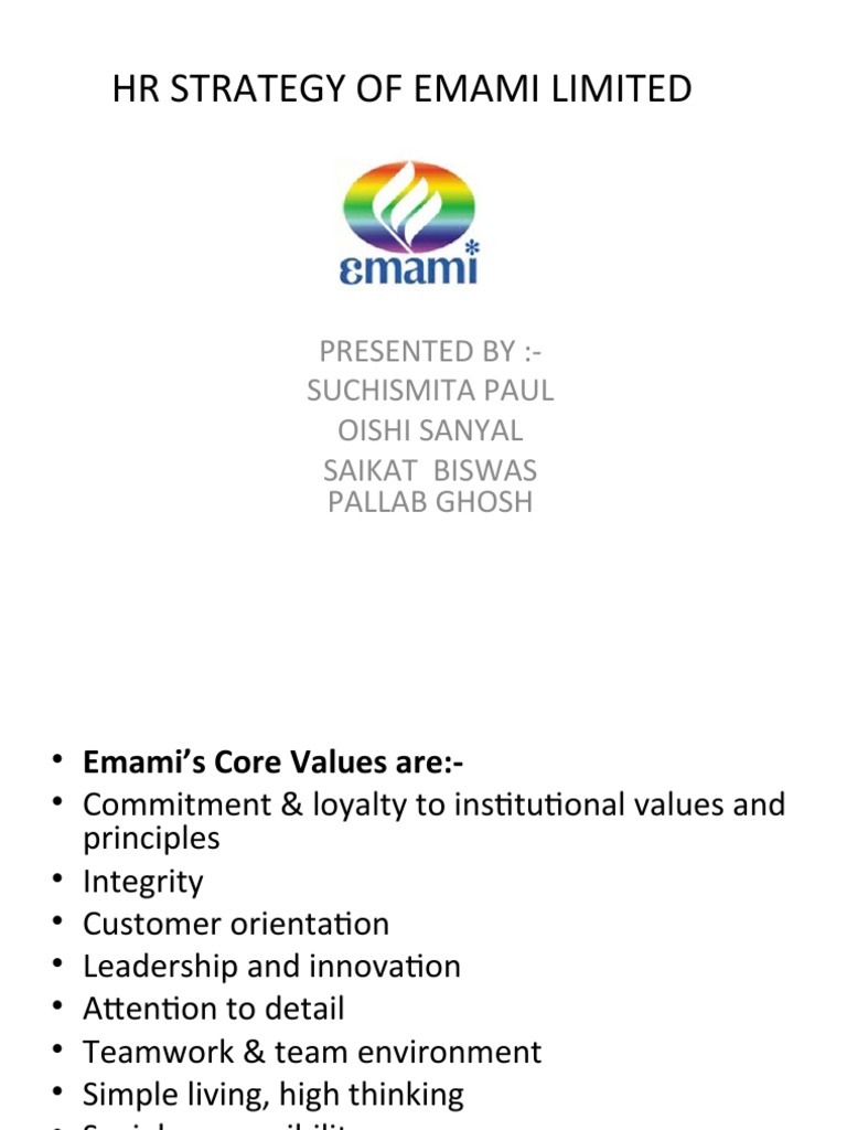 HR Strategy of Emami Limited: Presented By:-Suchismita Paul Oishi Sanyal Saikat Biswas Pallab ...