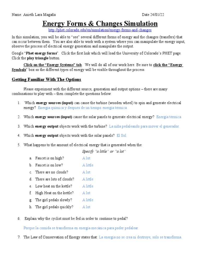PHET Energy Forms Changes Simulation Ws 2020-Anieth | PDF | Fluorescent ...