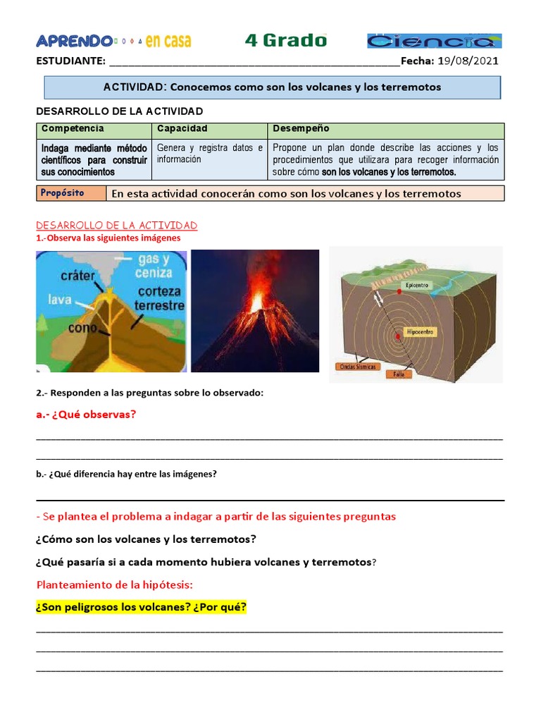 Actividades sobre Volcanes y Terremotos | PDF | Temblores | Naturaleza