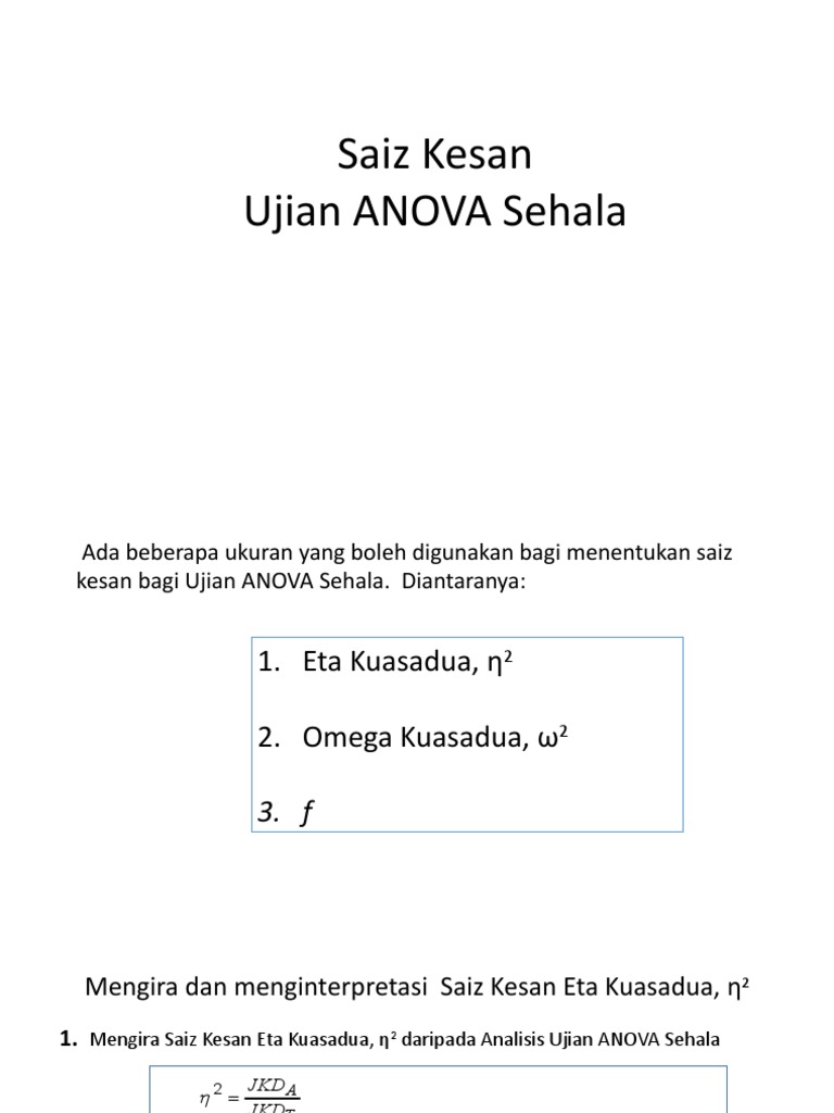 Saiz Kesan Ujian ANOVA Sehala | PDF