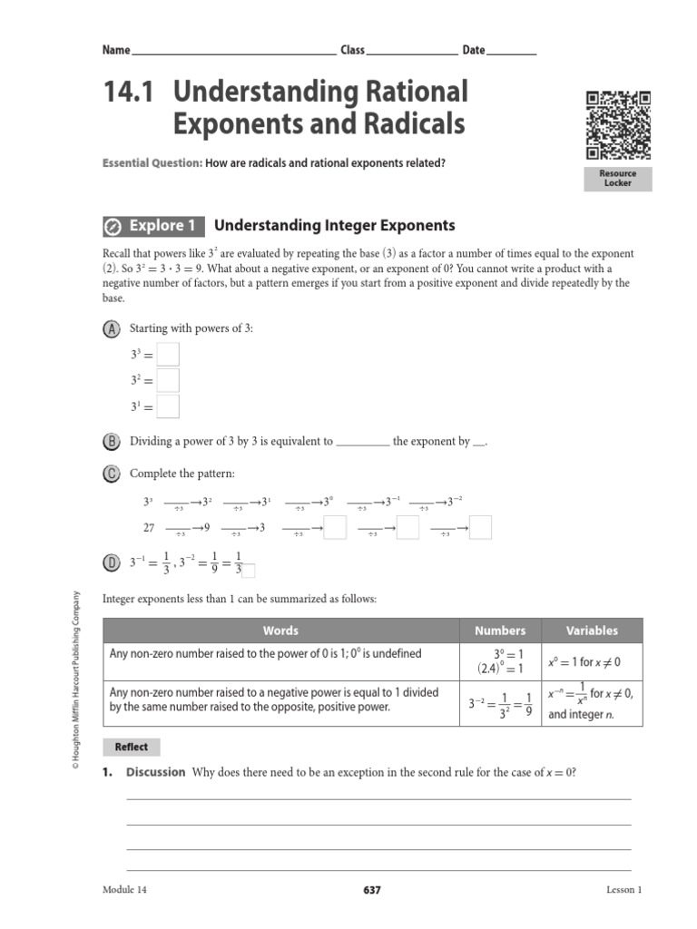 14 - 1 Understanding Rational Exponents and Radicals: Explore 1 | PDF ...