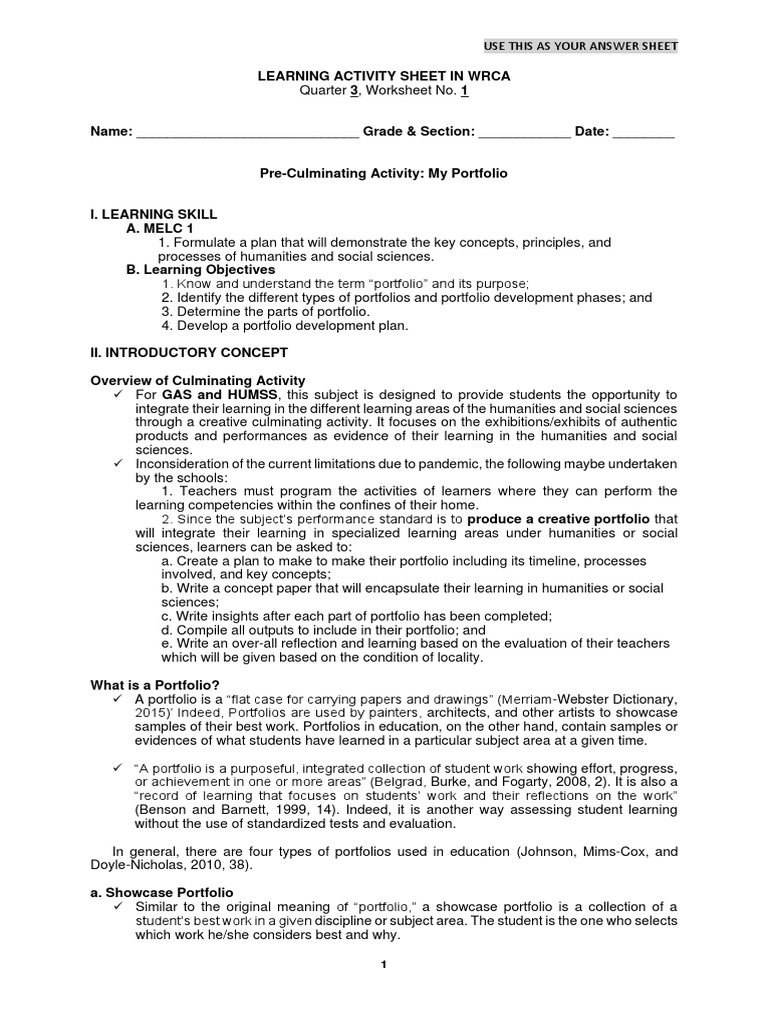 Wrca Culminating-Activity Las-1 | PDF | Rubric (Academic) | Learning