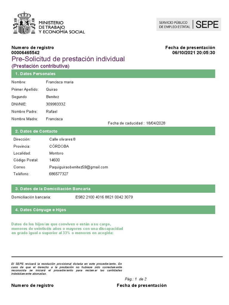 Pre-Solicitud de Prestación Individual | PDF