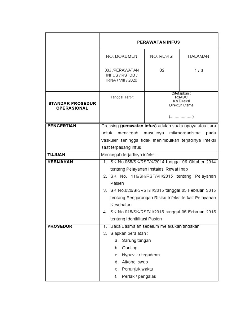 Prosedur Perawatan Infus yang Aman | PDF