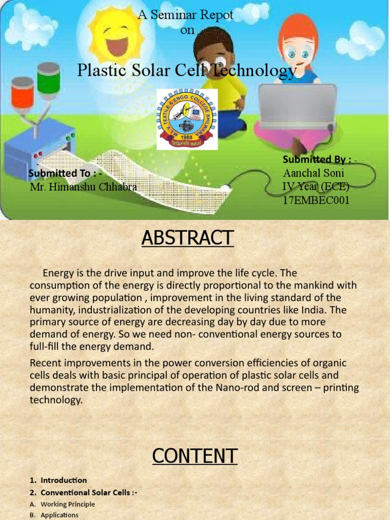 Plastic Solar Cell Technology: Submitted To: - Submitted by | PDF ...