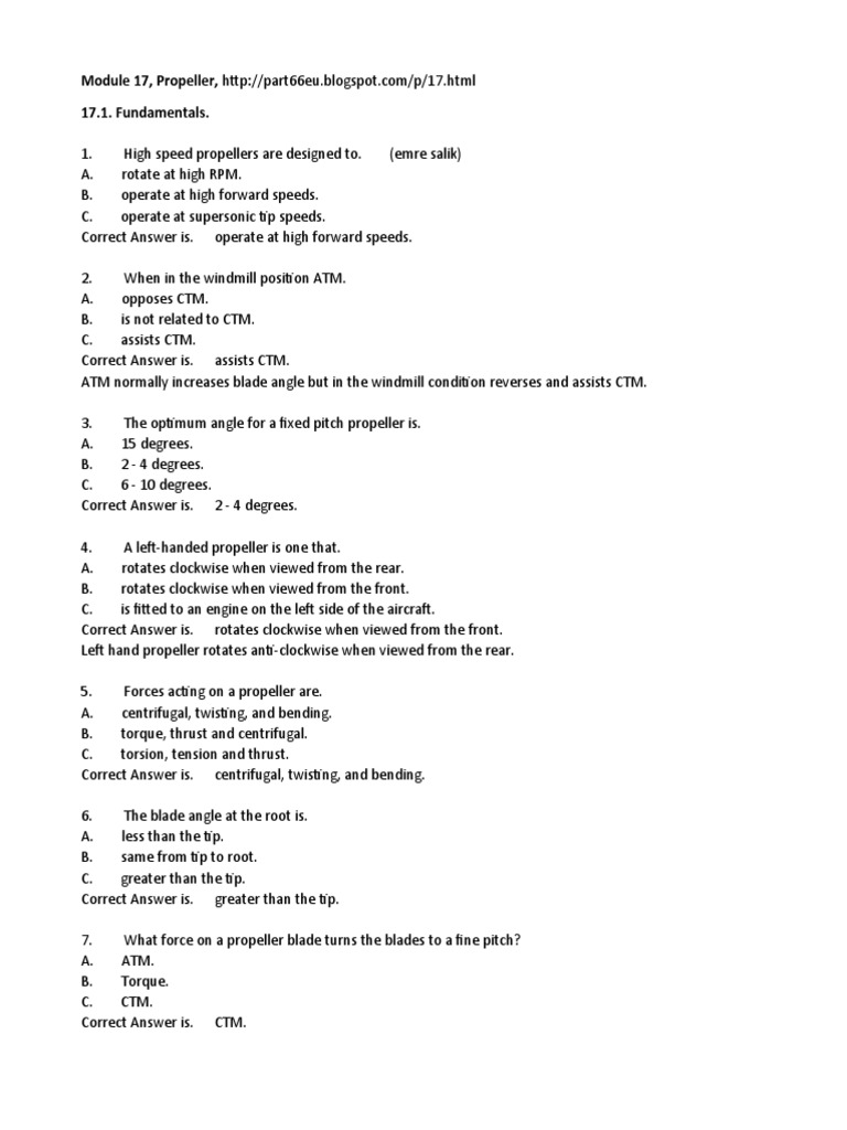Module 17 EASA Questions A Grubu | PDF | Propeller | Machines