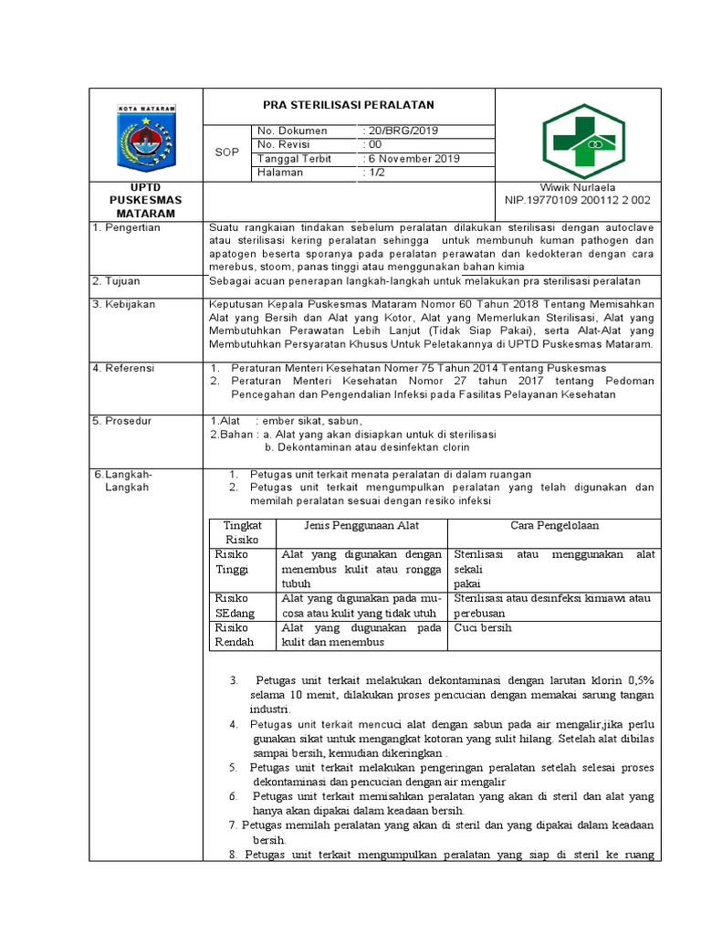 Sop Pra Steril Baru (Autosaved) A | PDF